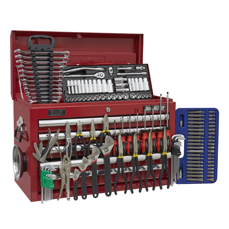 Red Topchest 5 Drawer Ball Bearing Runners Red 140pc Tool Kit | UKtools