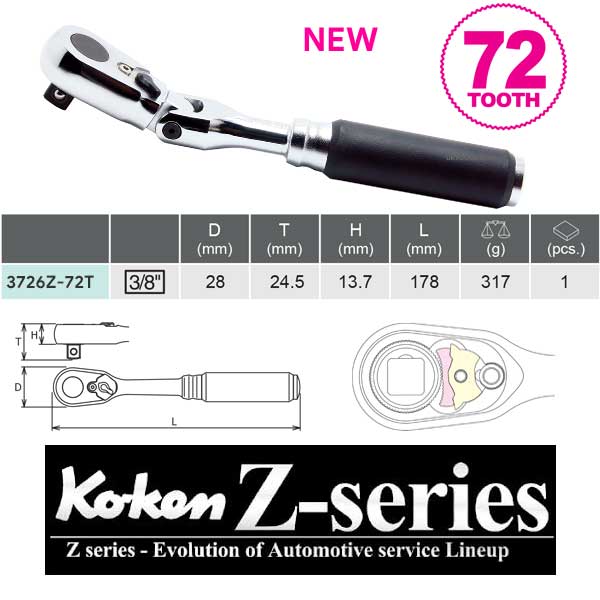 Koken 3726Z 72T Z Series 3 8 Sq Drive Flexi Ratchet 72tooth UKtools